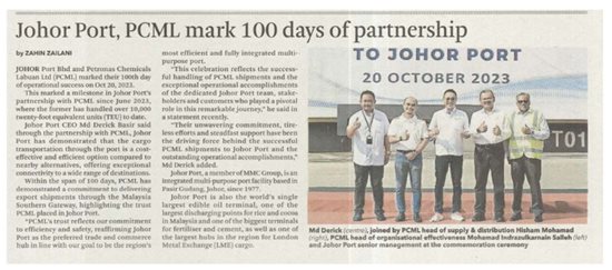 Johor Port - Johor Port, PCML Mark 100 Days Of Partnership
